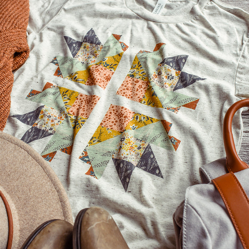 Autumnal Quilt Block Triblend Tee / T Shirt - Fancy That Design House & Co.