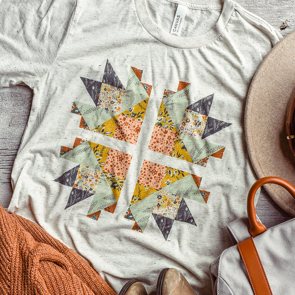 Autumnal Quilt Block Triblend Tee / T Shirt - Fancy That Design House & Co.