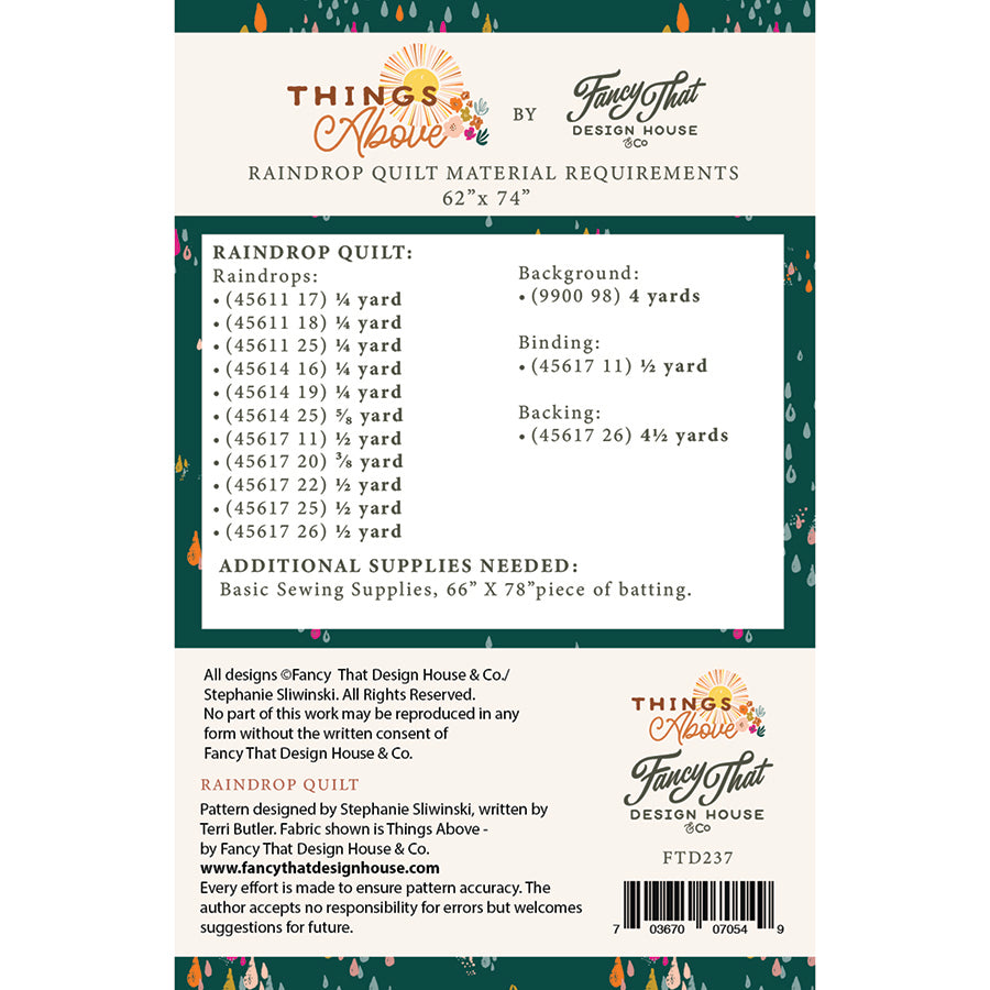 Moda Things Above Raindrop Quilt Printed Pattern Booklet - Fancy That ...