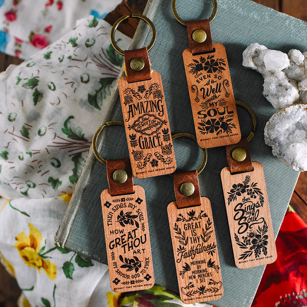 How Great Thou Art Wooden with Leather Loop Hymn Keychain - Fancy That ...