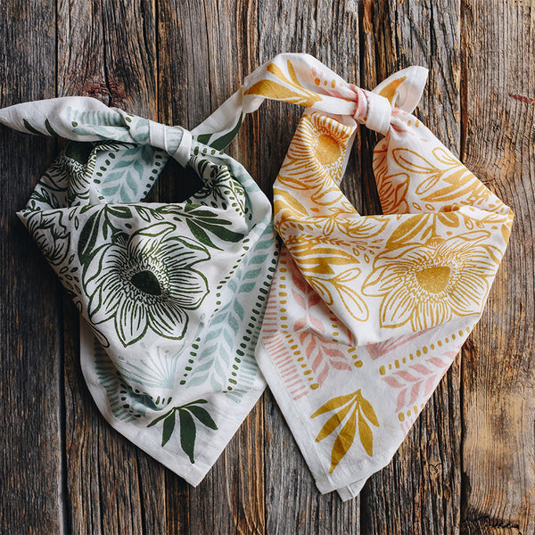 Hand Carved, Block Printed Floral Bandana, Olive Blue - Fancy That ...