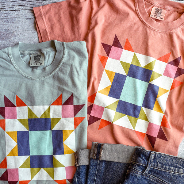 Colorful Quilt Block Comfort Colors 100% Cotton Tee / T shirt - Fancy ...